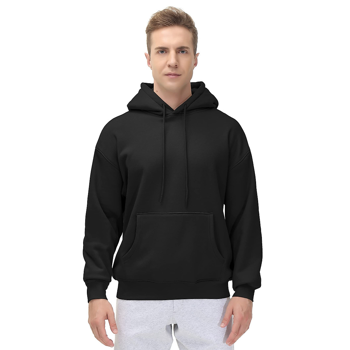 THE GYM PEOPLE Men's Fleece Pullover Hoodie Loose Fit Ultra Soft Hooded Sweatshirt With Pockets Black
