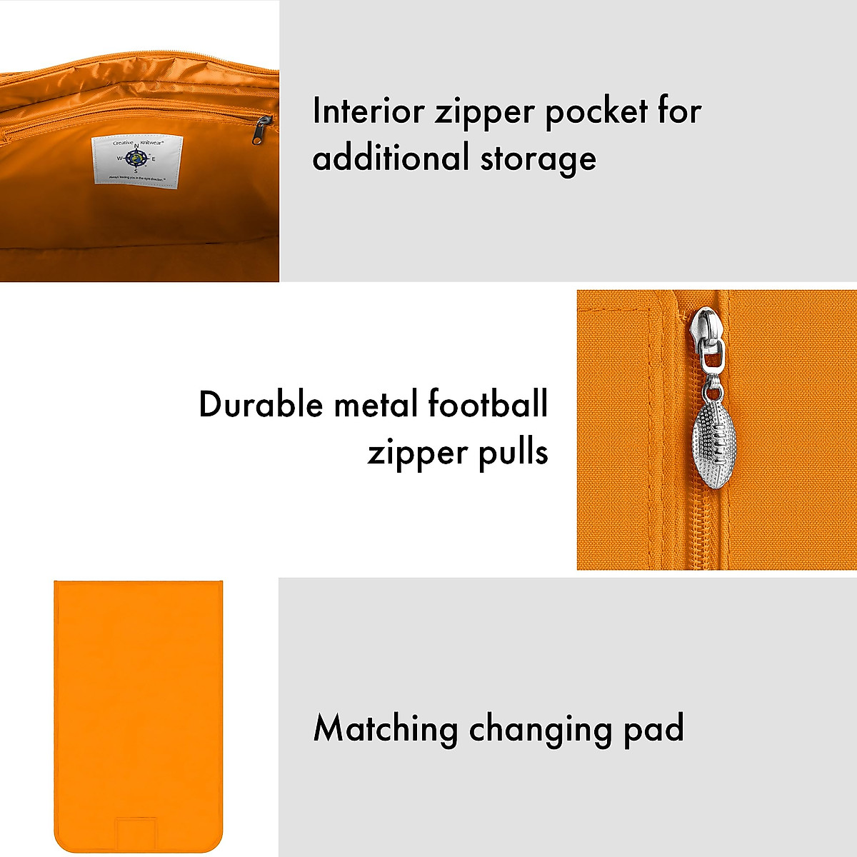 Creative Knitwear Diaper Tote Bag, Large Multi-Purpose Bag with Changing Pad, Tennessee Volunteers Logo, Tennessee Orange