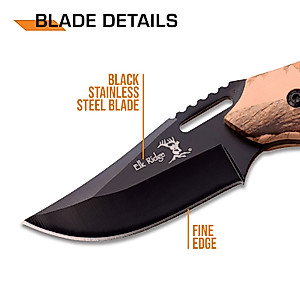 Elk Ridge - Outdoors Fixed Blade Knife - 6-in Overall, 3-in Black Stainless Steel Blade, Camo Coated Wood Handle, 1680D Nylon Sheath - Hunting, Camping, Survival - ER-562BC