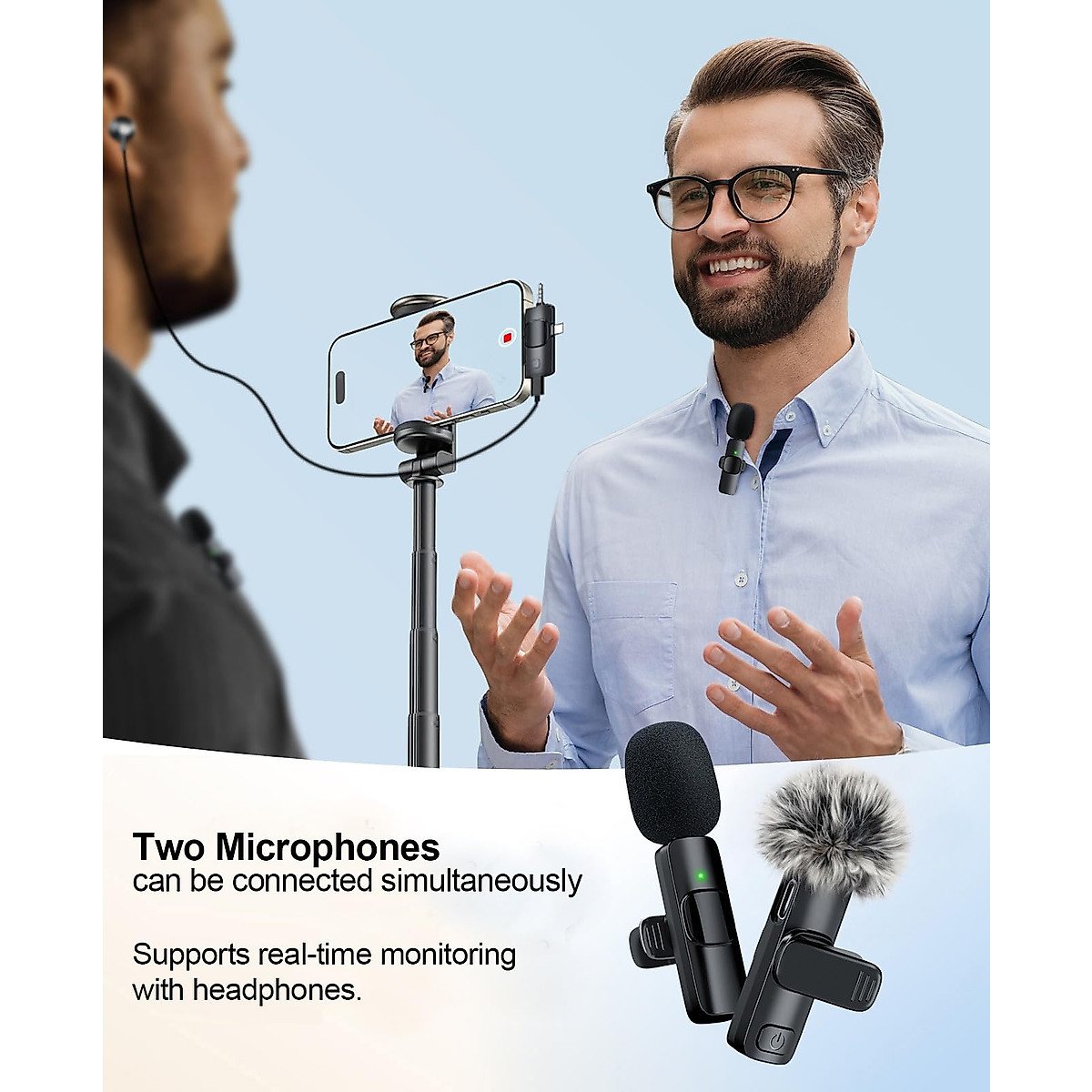 MENERESAS Mini Microphone, 3 in 1 Wireless Lavalier Microphones for iPhone, iPad, Camera and Android Devices, Noise Reduction Lapel Mic, Clip on Mic for Video Recording Vlog, YouTube, Interview