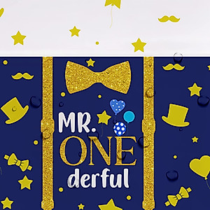 APOWBLS Mr Onederful Birthday Tablecloth Decorations Boy - Disposable Onederful 1st Birthday Party Supplies Table Cover, Baby Boy First Birthday Decorations Table Cloth - 2 Pack (54in x 108in)