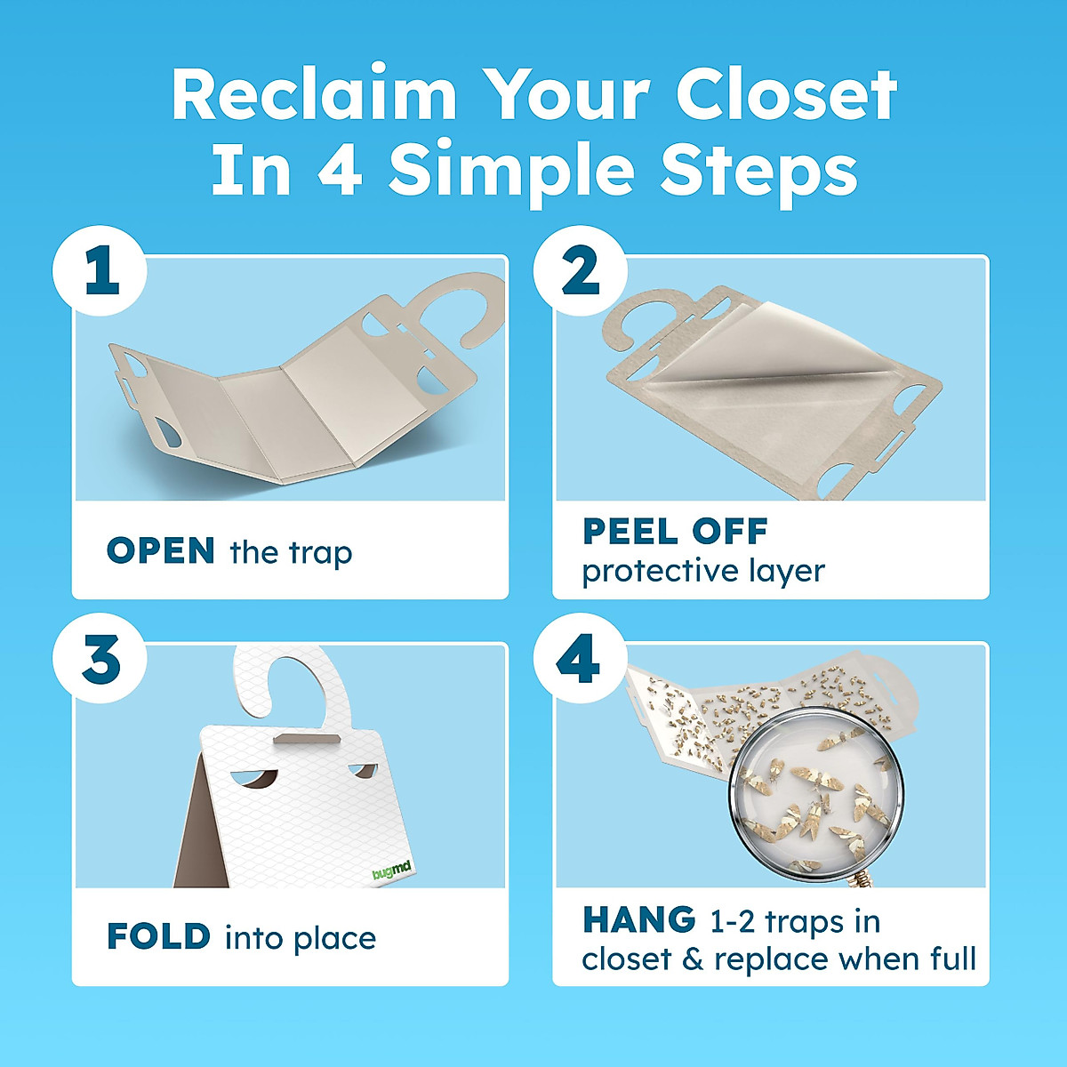 BugMD Clothes Moth Boss Traps - Sticky Glue Bug Repellent Pheromone Attractor for Closets Wardrobes Cabinet Drawers, Moth Balls for Closet, Moth Traps with No Harsh Chemicals, Pantry Moth Trap