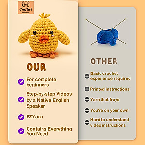 Abudada Craftori Crochet Kit for Beginners - Complete Starter Kit with Easy to Stitch Yarn, Step by Step Video Tutorials - Perfect DIY Gift - 2 Animals, Bird and Piggy
