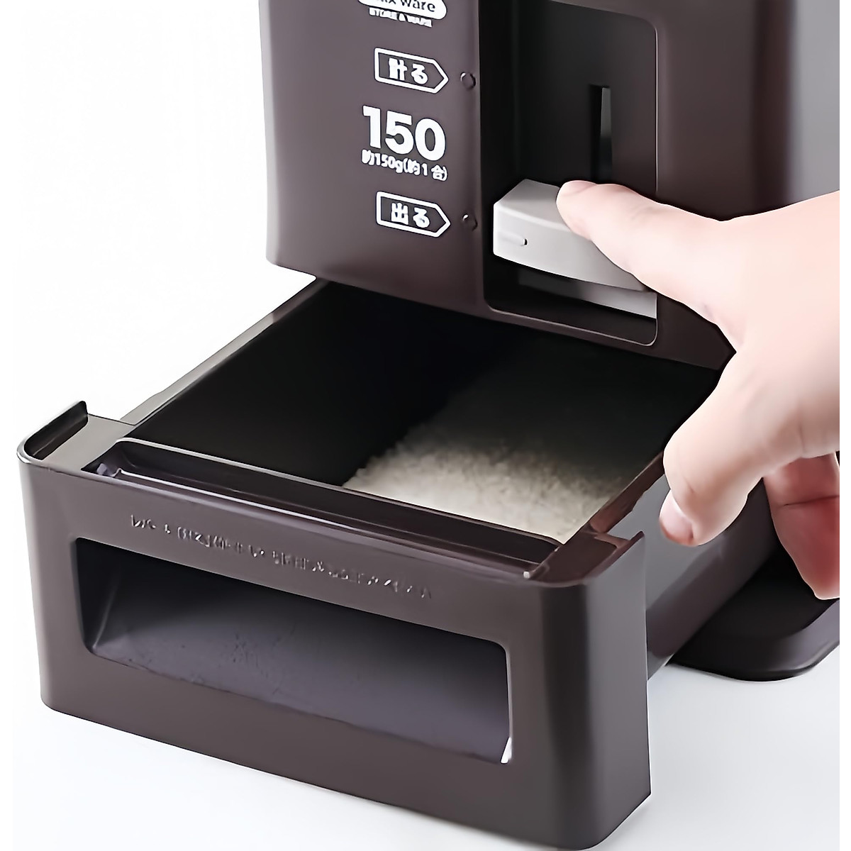 i Kito 26 Pounds Rice Dispenser with Measuring Container,Large Countertop Kitchen Storage for Dry Food,Oatmeal, Beans, Grains, Kitchen Organization Box,Coffee Black