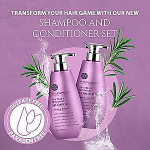 Tea Tree Oil Shampoo and Conditioner Set - Rosemary Oil Shampoo and Conditioner Hair Growth Shampoo for Women - Natural Shampoo for Thinning Hair and Hair Loss with Mint Oil and Coconut Oil (17 Fl Oz)