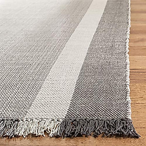 SAFAVIEH Montauk Collection Runner Rug - 2'3" x 12', Ivory & Grey, Handmade Flat Weave Boho Farmhouse Cotton Stripe Fringe, Ideal for High Traffic Areas in Living Room, Bedroom (MTK301A)