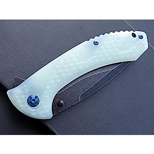 Eafengrow EF927 Pocket Knife D2 Steel Blade with Black-Oxide Coating Outdoor EDC Knife G10 Handle for Camping Work (Jade)
