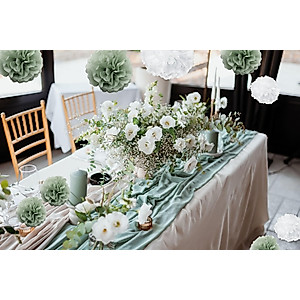 9PCS Dusty Sage Green White Large Tissue Paper Pom Poms Flower Wall Hanging Backdrop Centerpieces for Botanical Greenery Baby Shower Gender Reveal Bridal Shower Wedding Birthday Nursery Garden Décor