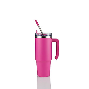 Hogg 30oz Grippy Tumbler with Removable Handle, Lid, and Stainless Steel Straw, DIY, Customizable, Double Wall Insulated Tumblers (Pink)
