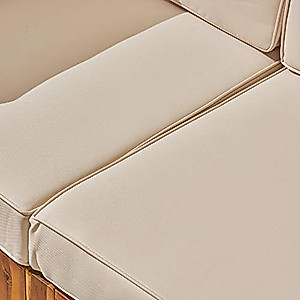 Great Deal Furniture Keith Outdoor Sectional Sofa Set | 3-Seater | Acacia Wood | Water-Resistant Cushions | Teak and Beige