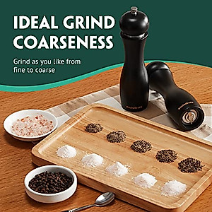 KucheCraft Wooden Pepper Grinder Refillable - Premium Beech Wood Pepper Mill Grinder with Adjustable Ceramic Grinder - 8 In Manual Matte Black Peppermill