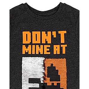 Minecraft Boys Halloween T-Shirt | Kids Dark Grey Flip Sequin Pumpkin Creeper Villains Tee | Skeleton Seasonal Costume Top