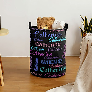 Personalized Laundry Basket Custom Word Art Names Laundry Hamper Collapsible Durable Toys Organizer Storage Bedroom Decor for Boys Girls Adults (Monogrammed 03)