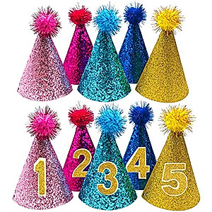 PET SHOW 5pcs Small Dog Birthday Hat Set for Boys Girls Medium Dogs Cat Kitten Puppies Party Hats with 0-9 Numbers 10 Glue Grooming Accessories