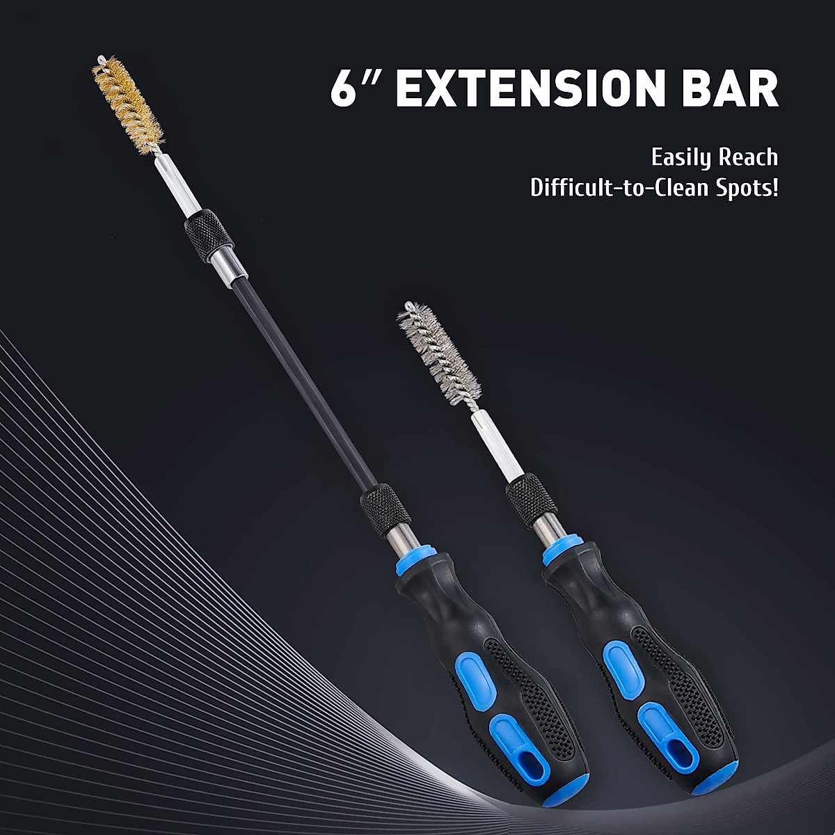 Orion Motor Tech 38pc Wire Brush Set, Bore Brush for Drill with 1/4 Inch Hex Shank and Long Extension Bars, 8-19mm Dia Round Wire Brush Kit, 0.31-0.75 Inch Stainless Steel Brass Nylon Cleaning Brushes