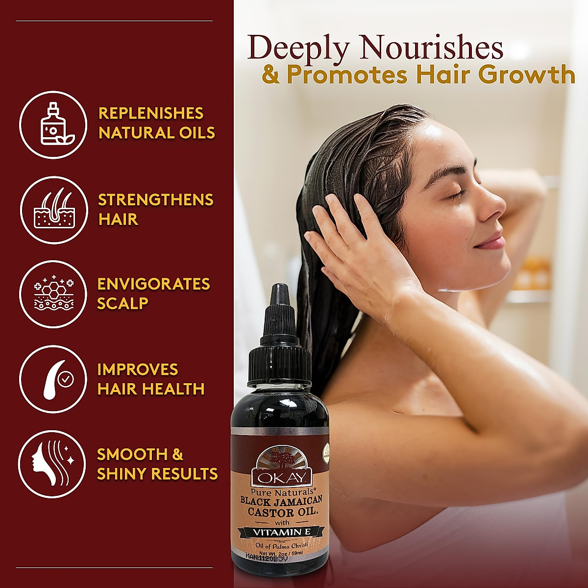 Black Jamaican Castor Oil With Vitamin E And Panthenol Helps Soothe Scalp&Skin Improves Blood Circulation Helps Naturally Grow Healthy Hair,Balances Oily Hair,Stimulate Hair Follicles For all Hair&Skin Types Made in USA 2oz