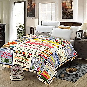 MULY Book Lover Gift Blanket, Book Club Bookworm Gift, Literary Gift Ideas Throw Blanket, Librarian Gift Throw Blanket for Book Lovers, Warm and Cozy Flannel Blanket 50x60 Inch