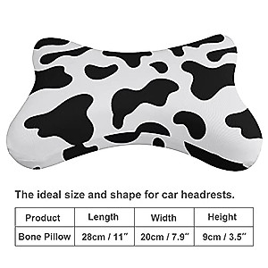 Bagea-Ka Cowhide Milk Cow Print 2PCS Car Neck Pillow Memory Foam Head Rest Support Cushion for Travel Car Seat Reclining Gaming Office Chair