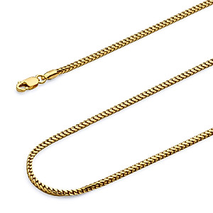 Wellingsale 14K Solid Yellow Gold 2mm Round Franco Bracelet with Lobster Claw Clasp - 8" Inches