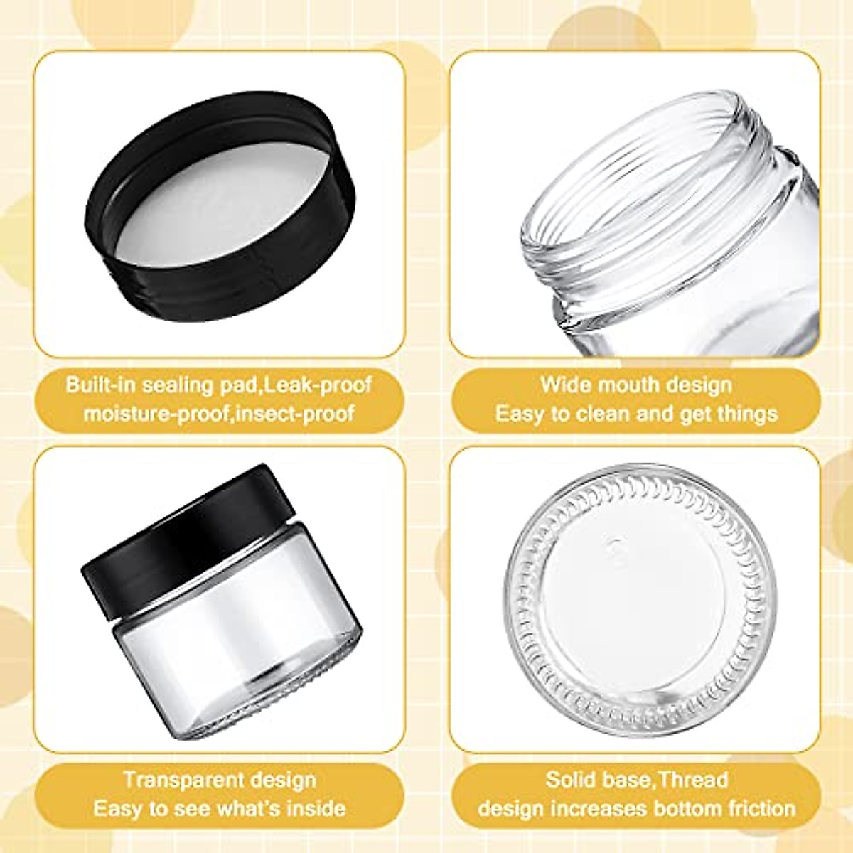 60 Pieces Glass Jars with Lids Clear Small Mason Jars Empty Round Glass Spice Jars Wide Mouth Canning Jars Storage Refillable Empty Cosmetic Containers for Lotions Cream Powders Beauty Product (4 oz)