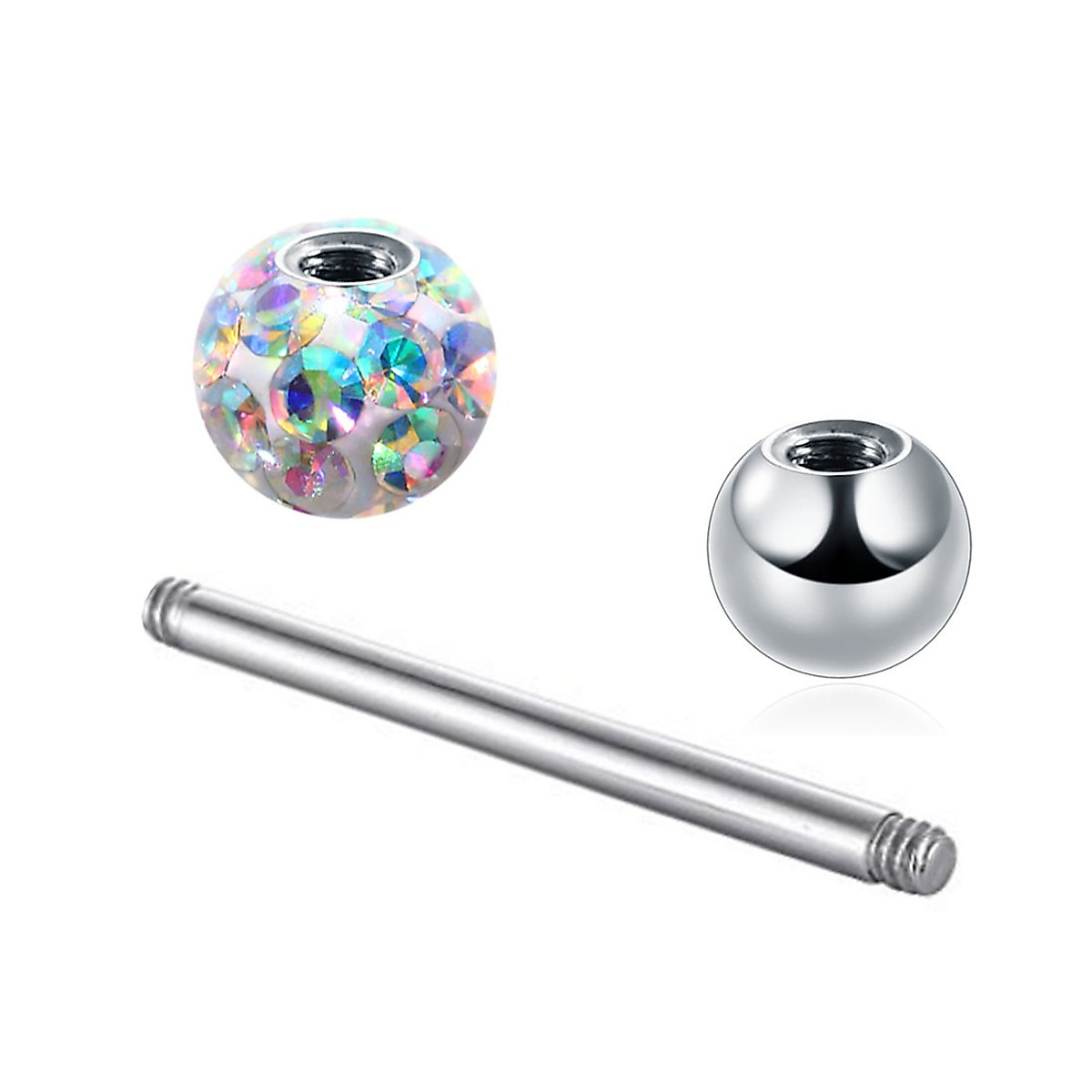 ZHIYAOR Anti-allergy Surgical Steel Tongue Rings Women Handmade Epoxy Crystal Piercing Barbells 14G 16mm (AB+Blue+Pink+White)