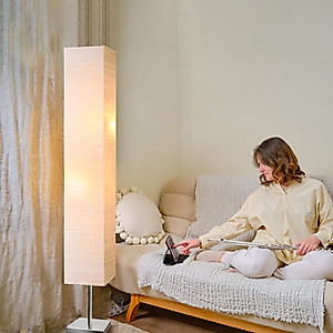 Modern Floor Lamp, Dimmable 3 Levels Brightness Paper Tall Lamp Standing Lamps with Lampshade, 55'' Minimalist Floor Lamps for Office, Kids Room, Reading, Home Decor (Off White)