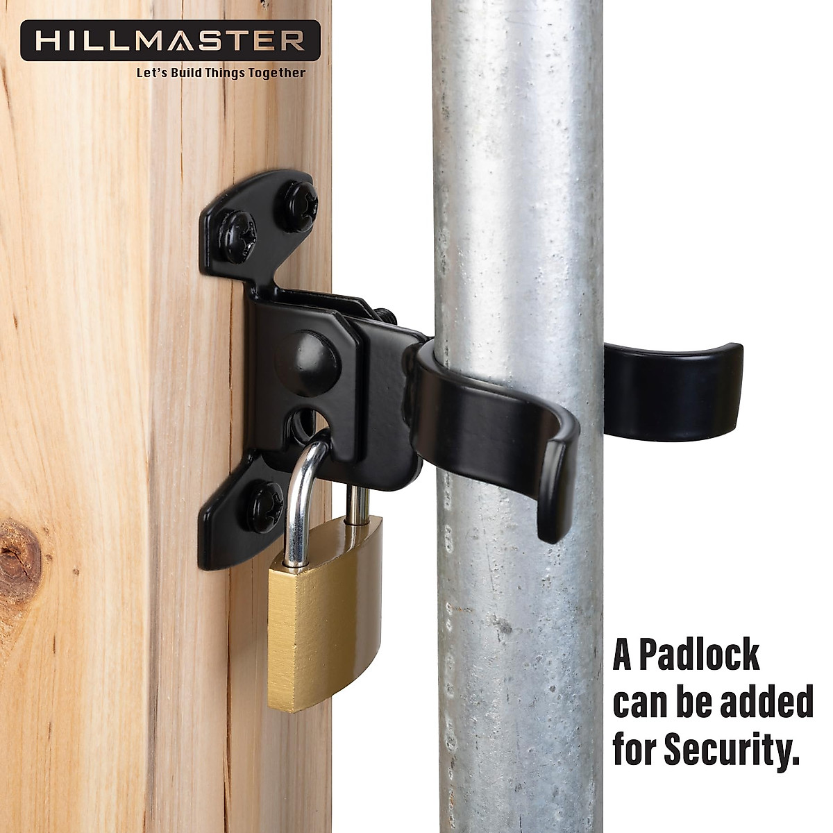 HILLMASTER 1-3/8" Flat Back Wall Mount Chain Link Fork Latch, Black Gate Fork Latch with Padlock Hole,Fence Latch Lock with Screws,Bolts,Gate Hardware Gate Latches for Outdoor Wooden Gates,2 PCS