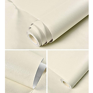 Self Adhesive Vinyl Decorative Leather Shelf Liner Contact Paper for Cabinets Dresser Drawer Furniture Walls Crafts (Beige, 15.7X117 Inches)