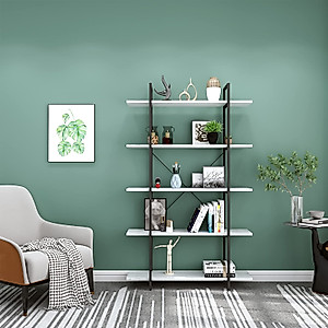 IOTXY 5-Tier Open Shelf Bookcase - Modern Freestanding Wooden Display Stand Unit with Metal Frame for Home and Office, Bookshelf, Black White