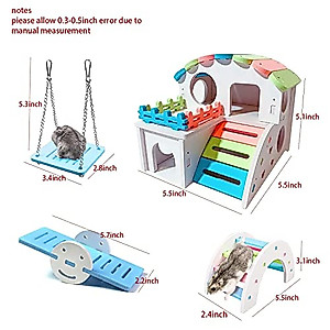 YUEKUA 4 Pieces of Hamster Toy Accessories DIY Gerbil Hiding House, Rainbow Bridge Swing, Hamster Seesaw Toy, Small Animal Fitness chew Toys