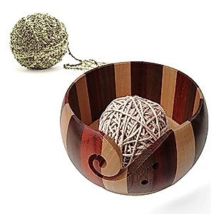 Alapaste Wooden Yarn Bowl Holder with Bamboo Handle Crochet Hook,6 Inch Wool Storage Handmade Crochet Kit Organizer Knitting Yarn Holder with Hole DIY Crafting Supplies,A1