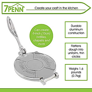 7Penn Aluminum Tortilla Press 6in - Corn Tortilla Press Roti Maker Flour Tortillas Presser Chapati, Roti, Naan, Tacos