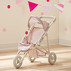 Olivia's Little World Doll Jogging-Style Stroller with Canopy, Storage Underneath, Pink and Cream and Gray