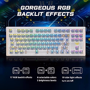 AULA Wireless Mechanical Keyboard, 3 in 1 Hot Swappable RGB Mechanical Gaming Keyboard with Transparent keycaps, 17 RGB Modes and 19 Side Light Modes, 87 Keys Anti-ghosting for Windows Mac PC Gamers