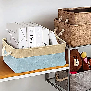 3 pack Fabric Storage Bins Basket Durable Storage Collapsible Storage Basket Large Storage Basket for Home organizing shelves, Toys,Clothes (Light Blue,Beige,16.1Lx12.6Wx6.7H Inches)