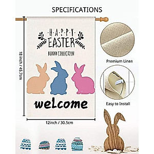 Easter Garden Flag, Double Sided Vertical Burlap Mini Flag for Garden Yard House, Happy Easter Outdoor Bunny Rabbit Welcome Small Flag, Farmhouse Outside Holiday Decorative Decoration, 12x18 Inch