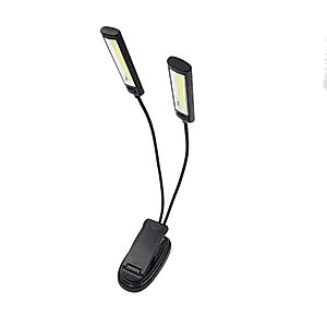 Toxz Mini Portable LED Double Arms Desk Table Lamp with Flexible Clip,Battery/USB Powered,Reading Book Light,Adjustable Brightness,Protect Eyes