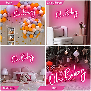 Oh Baby Neon Sign 24inch Big for Backdrop,Baby Shower, Large Pink Oh Baby Sign for Wall Decor, Events, Gathering Oh Baby Led Sign for baby shower Decorations