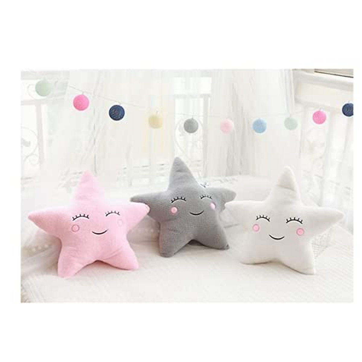 Soft Plush ELONEL Star Pillow Moon Cloud Fresh Cushion Bed Pillow Home Office Sofa car seat Cushion Party Supplies (Star 19.5inch/50cm, White)