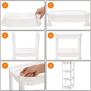 Okllen 4 Tier Shower Organizer Stand, 14"Lx9.8"Wx32"H Standing Shower Caddy, Plastic Shower Storage Rack Stands Shelf Organizer for Bathroom, Bathtub, Shower pan, Bath Accessories, Kitchen Countertop