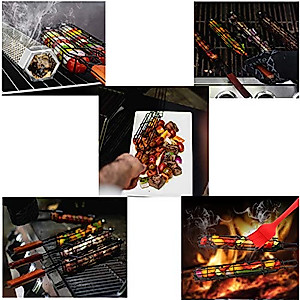 Kabob Grilling Baskets Grilling Basket and Pellet Smoker Tube, BBQ Grill Accessories set of 4 with 12” Stainless Steel Hot/Cold Smoker Tube Grills, BBQ Smoker Rotisserie Basket for Grilling Vegetables