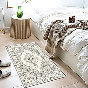 GEVES Grey Oriental Rug 2x3 Boho Entryway Rugs for Bedroom Kitchen Bathroom Decor Doormat Washable Indoor Use Non-Slip Rubber Backing