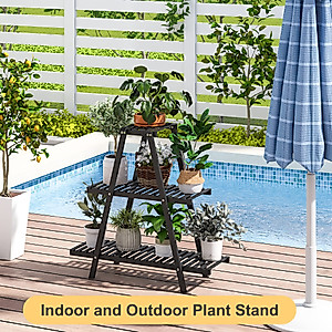 Furshus Plant Stand Indoor, Outdoor bamboo Plant Stands for Multiple Plants, 3 Tier 8 Potted Flower Holder Ladder Plant Rack,Plant Shelf Ladder Table Plant Pot Stand for Living Room, Patio, Balcony