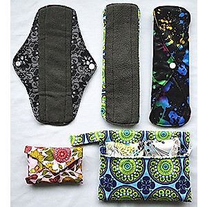 7pcs Set 1pc Mini Wet Bag +6pcs 10 Inch Regular Charcoal Bamboo Mama Cloth/Menstrual Pads/Reusable Sanitary Pads(Peacock)