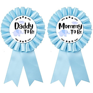 HAPPYLAND Baby Boy Shower Decorations Baby Blue Elephant Tinplate Badge Mommy to Be and Daddy to Be Baby Shower