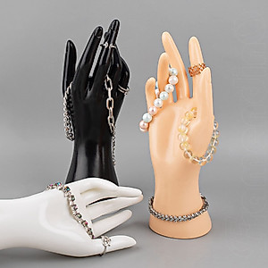 Framendino, Female Mannequin Hand Jewelry Display Holder Stand for Bracelet Necklace Ring Plastic (Black & White Flesh, 3 Pack)