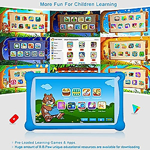 BBPAW Kids Tablet, 7 inch Tablet for Kids Learning Games Preinstalled & Parent Control 16GB WiFi Android Toddler Tablet with Educational APP and Protective Case-Blue