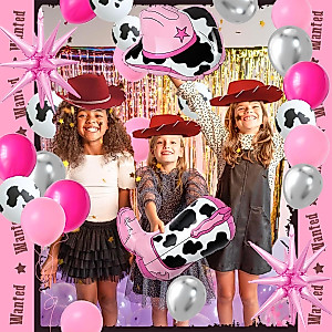 20Pcs Cowgirl Theme Party Decorations, Cow Print Balloons, Pink Star Balloons, Disco Cowgirl Party Decorations, Bachelorette Party Decorations for Western Theme Party Decorations