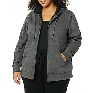 Amazon Essentials Women's Sherpa-Lined Fleece Full-Zip Hooded Jacket (Available in Plus Size), Charcoal Heather, Large