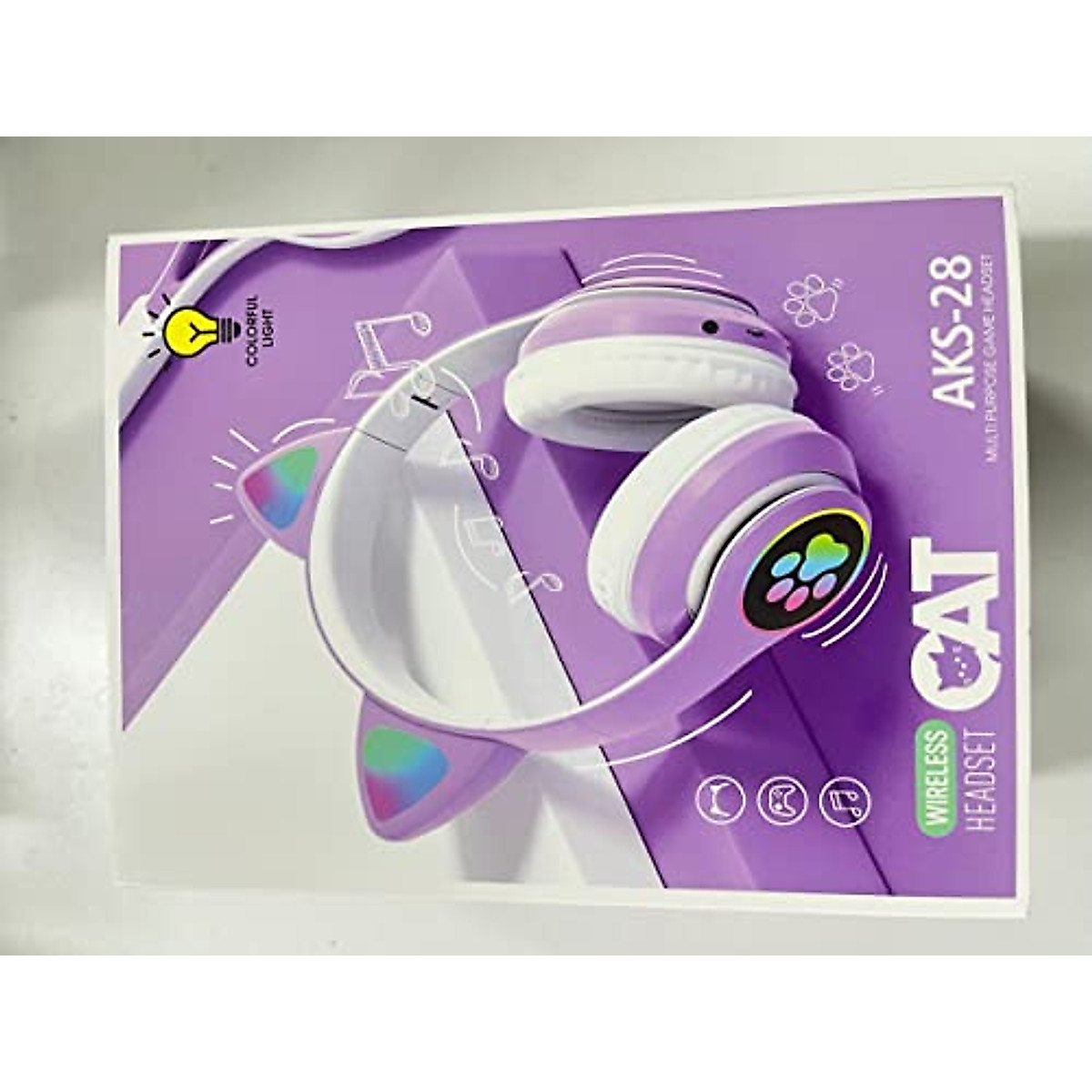 AXFEE Kids Headphones, Cat Ear Kids Bluetooth Headphones, LED Light Up Over Ear Kids Wireless Headphones with HD Stereo Sound 105dB Volume Limited, Foldable Over-Ear Headphone for PC/Pad/School-Purple